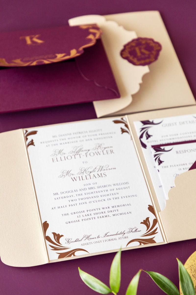 Tiffany + Kyle's Burgundy Wedding Invitations - Lepenn Designs